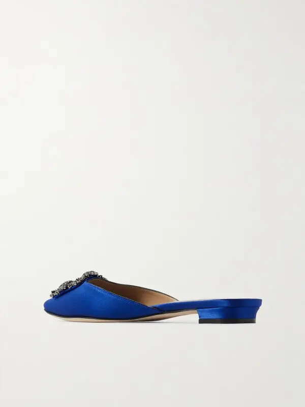 Manolo Blahnik Hangisi Crystal-embellished Slippers - Blue