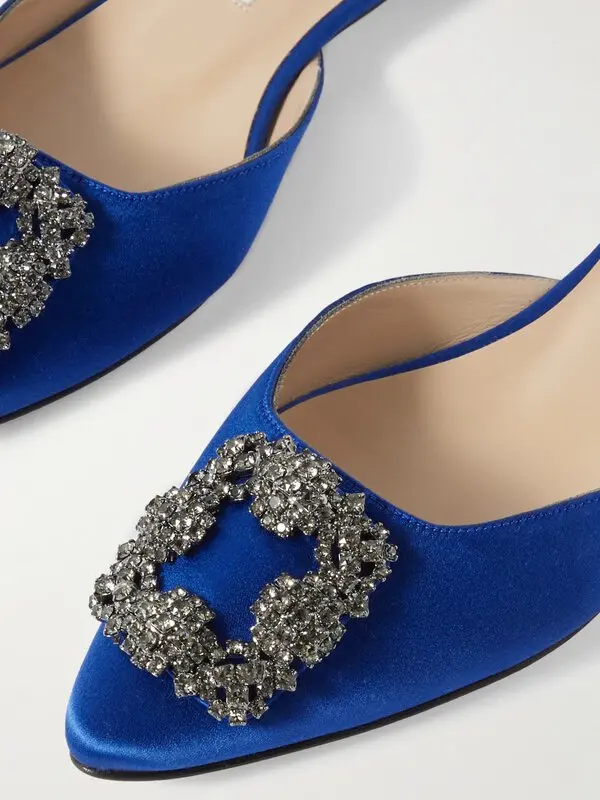 Manolo Blahnik Hangisi Crystal-embellished Slippers - Blue