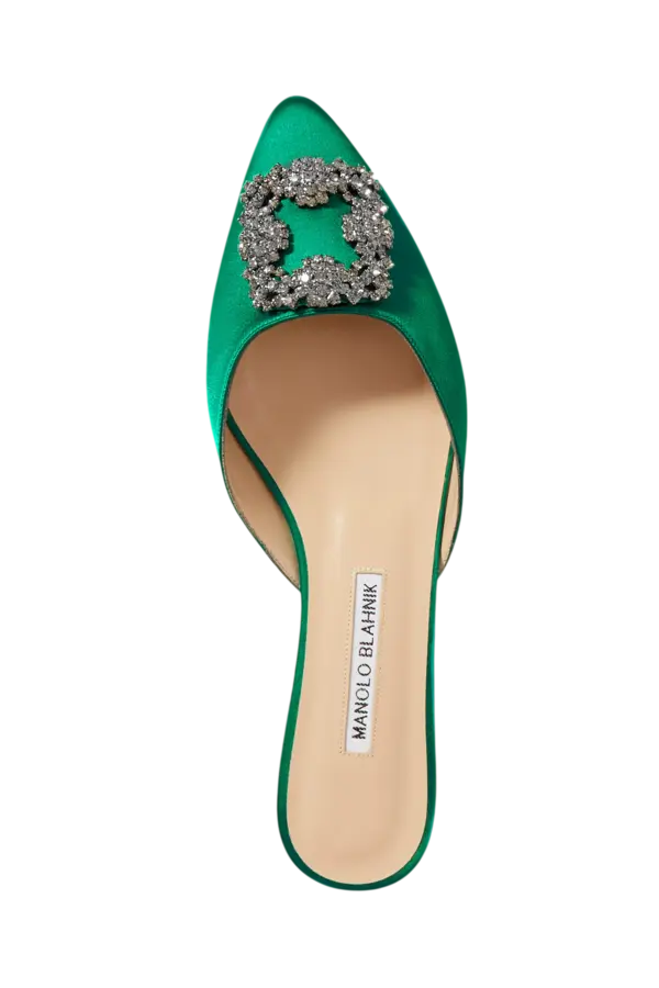 Manolo Blahnik Hangisi Crystal-embellished Slippers - Green
