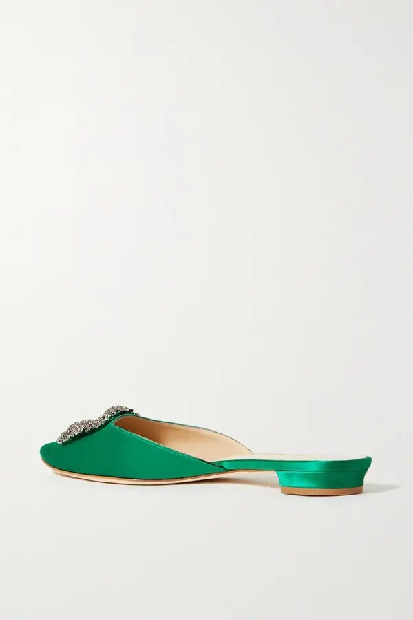 Manolo Blahnik Hangisi Crystal-embellished Slippers - Green