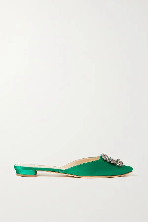 Manolo Blahnik Hangisi Crystal-embellished Slippers - Green