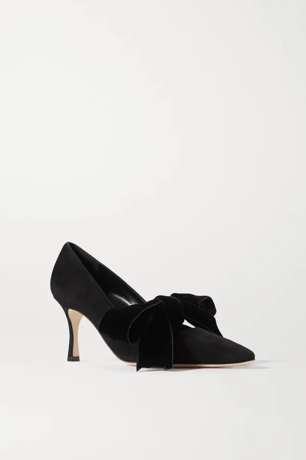 Manolo Blahnik Serba 70 Bow-detailed Suede Pumps