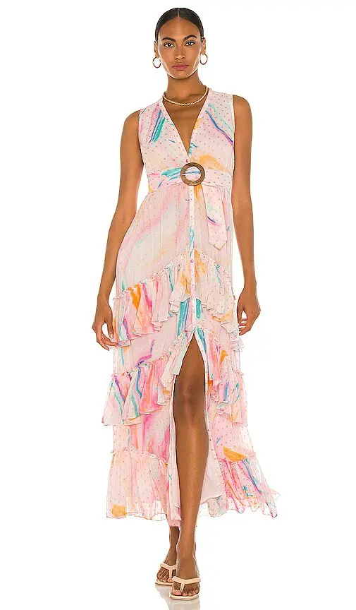 rococo sand pink dress Rococo Sand Hikari Viscose Crinkle Chiffon Lurex Long Dress