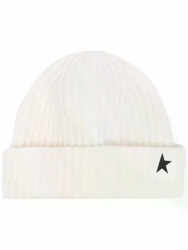 Golden Goose Star Patch Ribbed Beanie - White