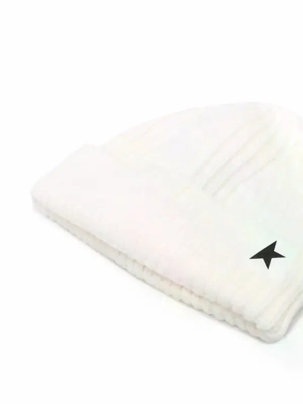 GOLDEN GOOSE Star Patch Ribbed Beanie - White