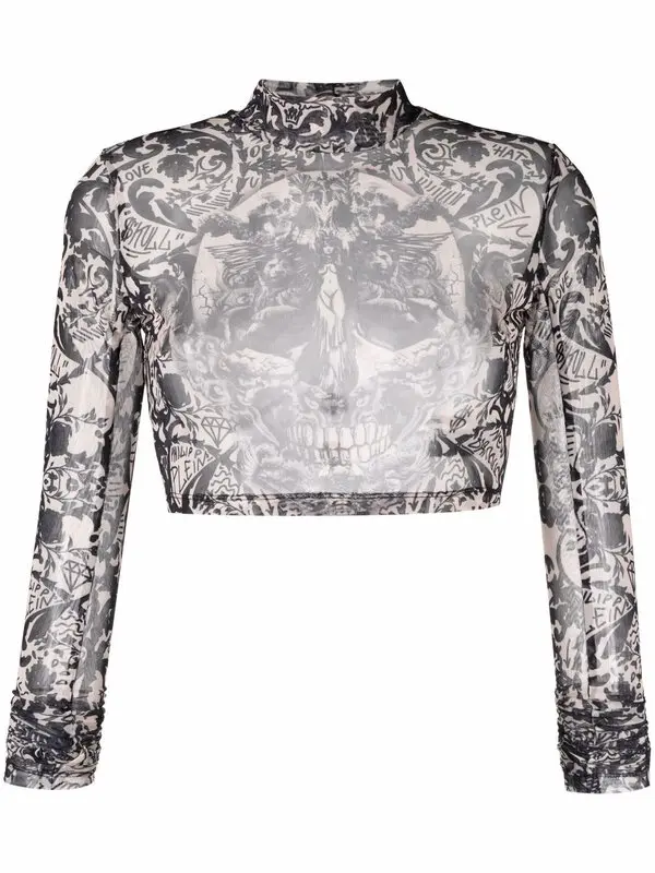 Philipp Plein Baroque Print Cropped Top - Neutrals