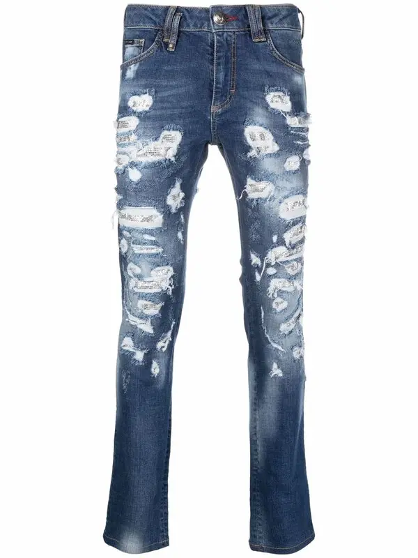 Philipp Plein Ripped-detail Jeans - Blue