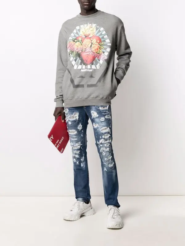 Philipp Plein Ripped-detail Jeans - Blue