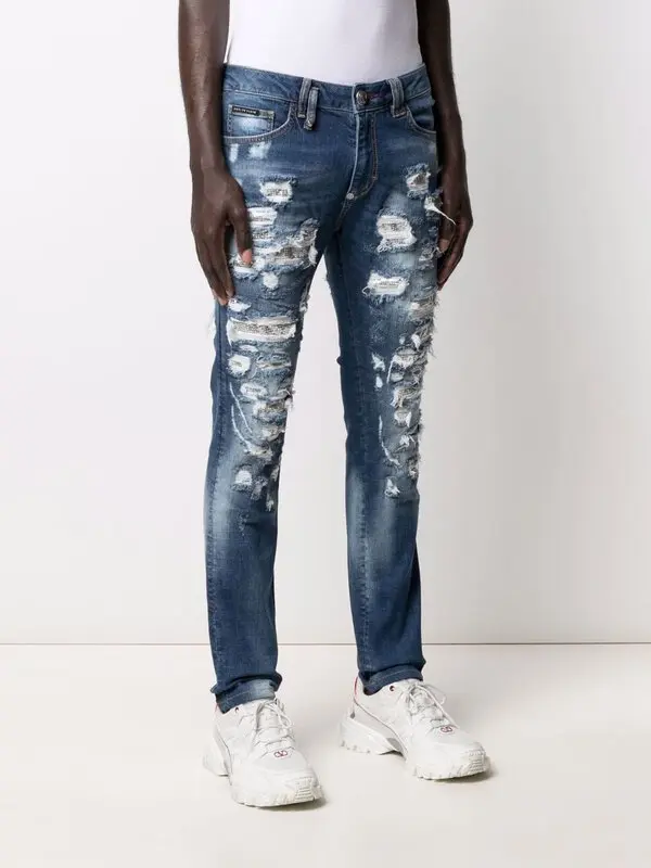 Philipp Plein Ripped-detail Jeans - Blue