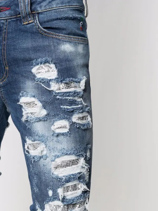 Philipp Plein Ripped-detail Jeans - Blue
