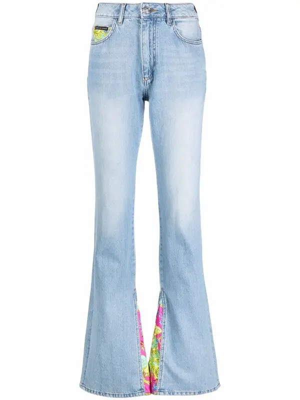 Philipp Plein Floral Insert Flared Jeans