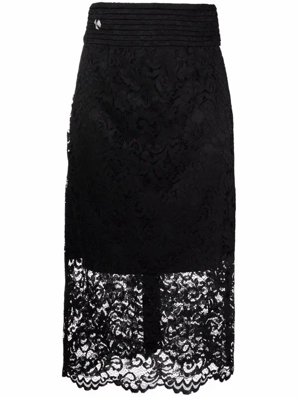 Philipp Plein Lace Midi Skirt - Black