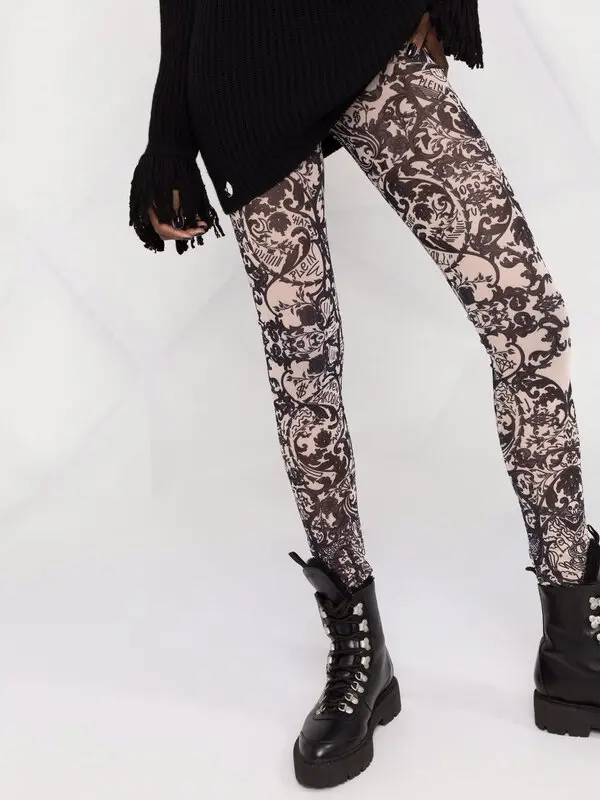 Philipp Plein New Baroque Printed Tulle Leggings