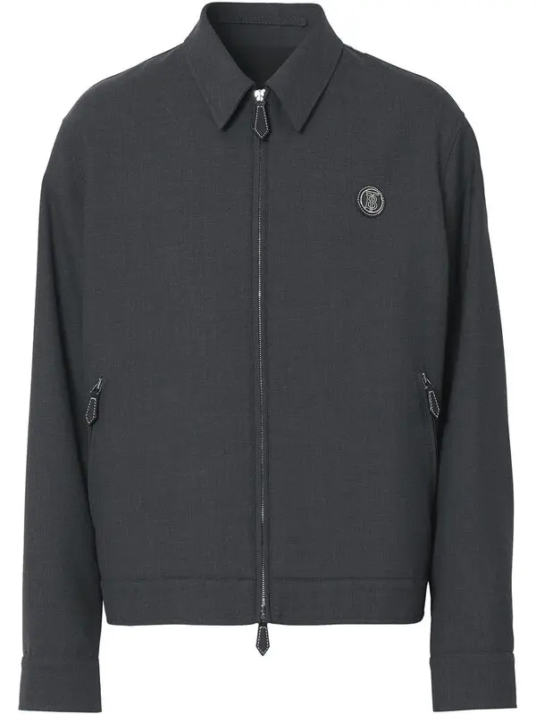 Burberry Monogram-Motif Technical Wool Harrington Jacket - Grey