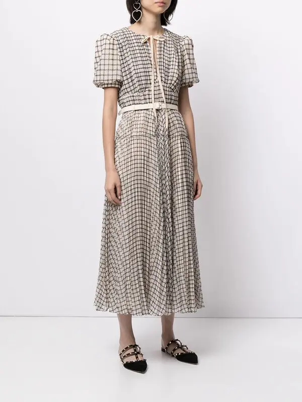 Self-Portrait Check-Print Midi Dress In Neutrals - 50% Off | Editorialist