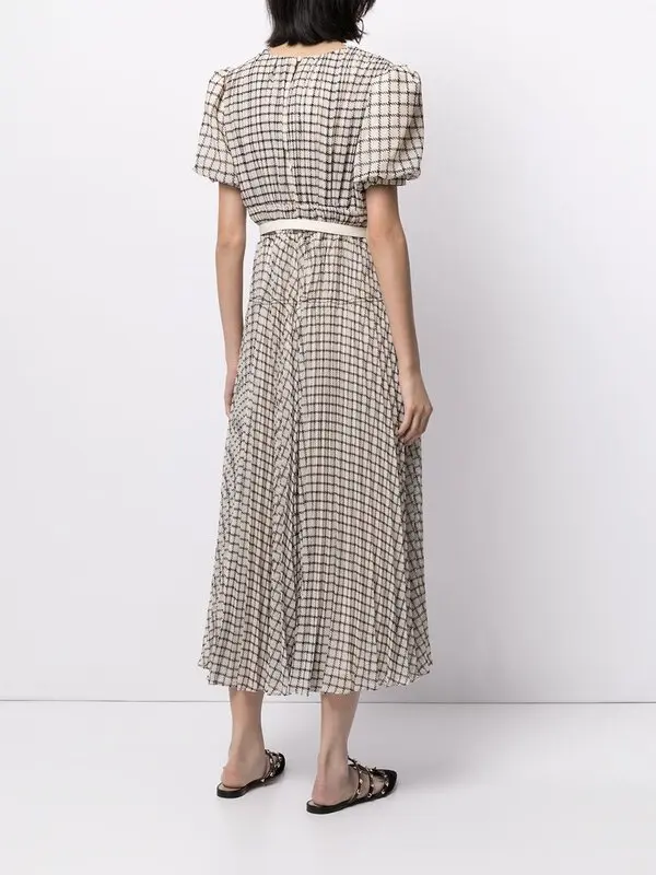 self-portrait checked chiffon midi dress Self-Portrait Check-Print Midi Dress In Neutrals - 50% Off