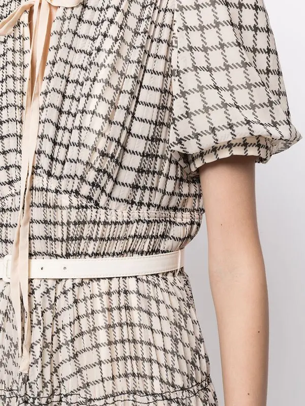 Self-Portrait Check-Print Midi Dress In Neutrals - 50% Off | Editorialist