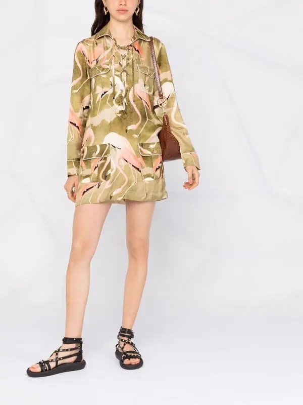 F.R.S FOR RESTLESS SLEEPERS Flamingo Print Shirt Dress