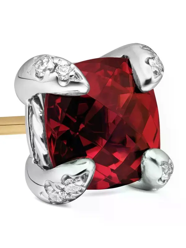 David Yurman Sterling Silver Petite Chatelaine Rhodolite Garnet And Diamond Stud Earrings - Red