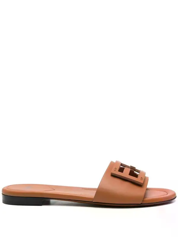 Fendi Baguette Leather Slides - Brown