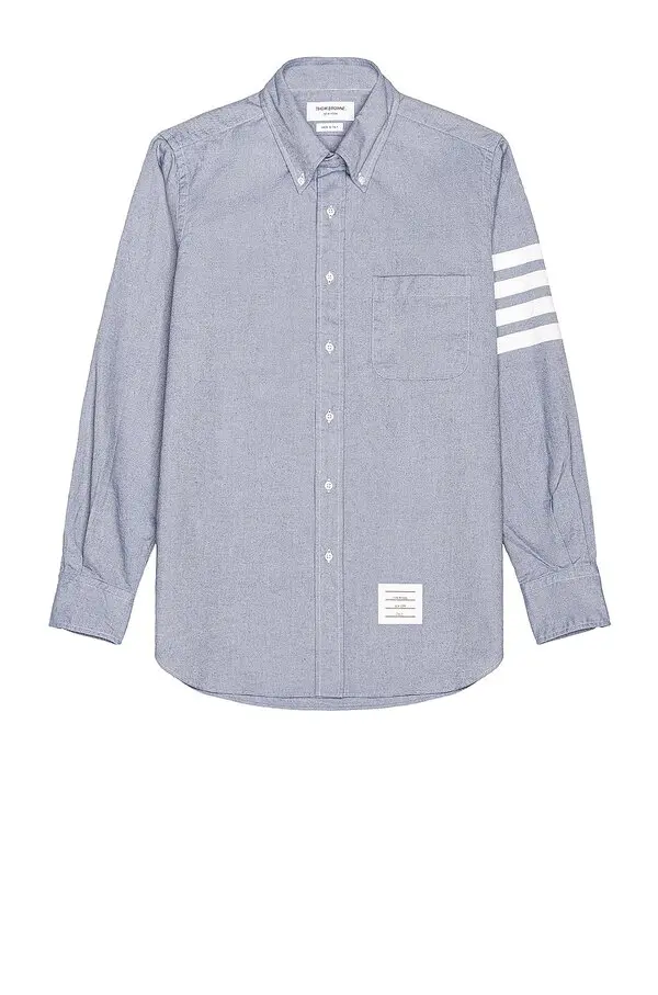 Thom Browne Straight Fit Bar Shirt In Black - Light Blue