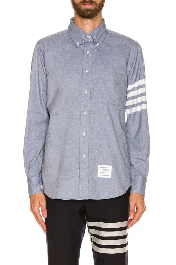 Thom Browne Straight Fit Bar Shirt In Blue - Light Blue