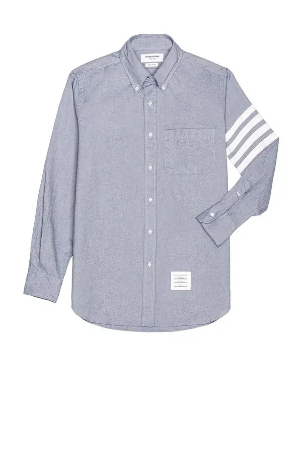 Thom Browne Straight Fit Bar Shirt In Blue - Light Blue