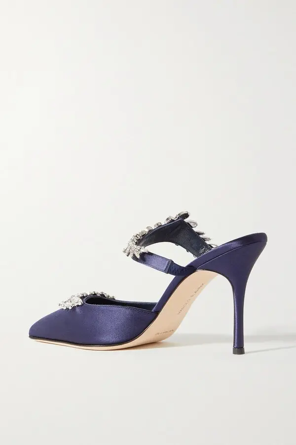Manolo Blahnik Lurum 90 Crystal-embellished Mules - Blue