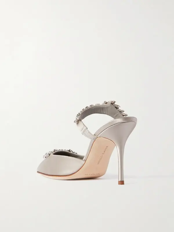 Manolo Blahnik Lurum 90 Crystal-embellished Satin Mules - Gray