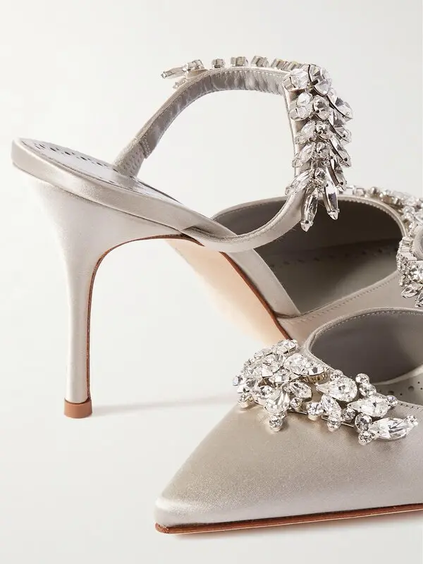 Manolo Blahnik Lurum 90 Crystal-embellished Satin Mules - Gray