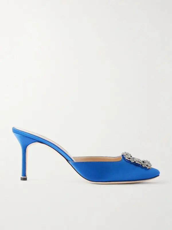 Manolo Blahnik Hangisimu 70 Embellished Satin Mules - Blue