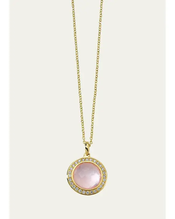 Ippolita Small Pendant Necklace In 18k Gold With Diamonds - Rose Quartz
