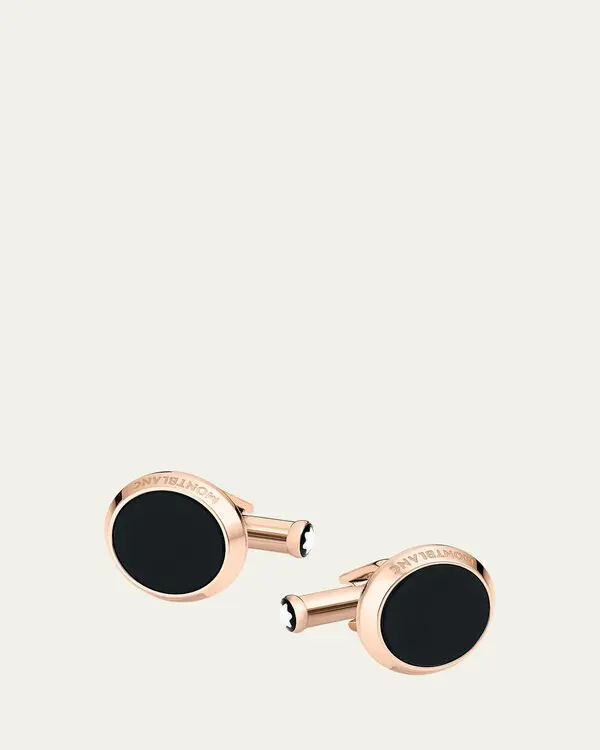 Montblanc Onyx-inlay Round Rose Golden Cufflinks - Black
