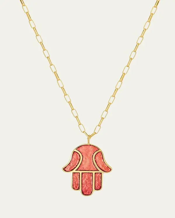 AUDREY C. JEWELS Hamsa Enamel Pendant Necklace - Gold