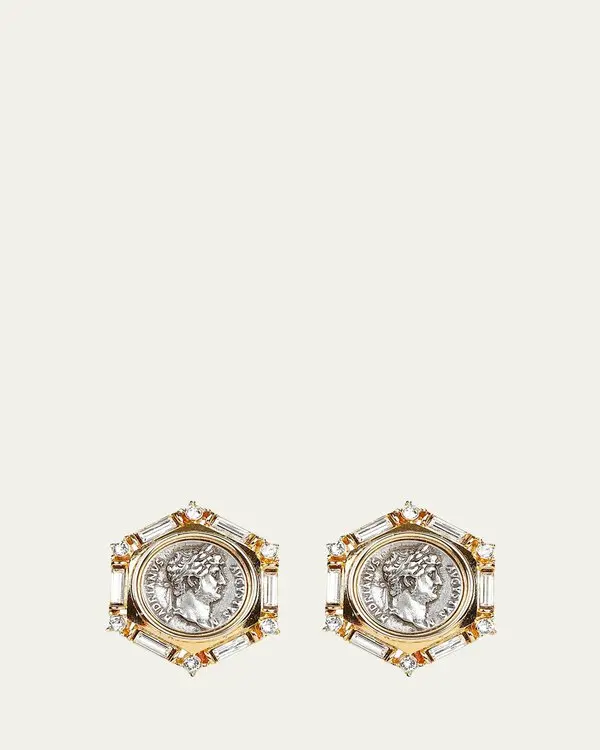 BEN-AMUN Roman Coin And Crystal Clip-on Earrings - Gold