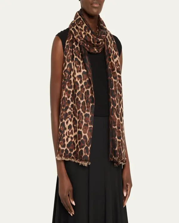 Sofia Cashmere Lightweight Cashmere Leopard-print Scarf
