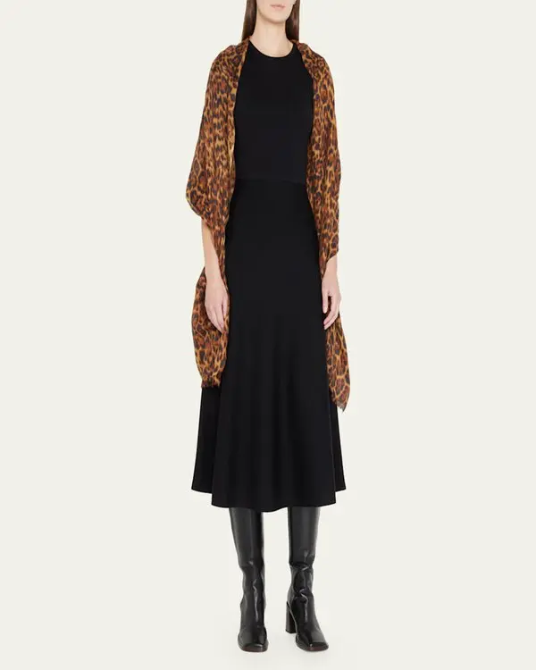 Sofia Cashmere Lightweight Cashmere Leopard-print Scarf