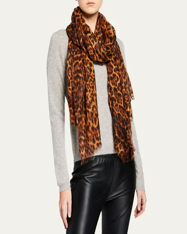 Sofia Cashmere Lightweight Cashmere Leopard-print Scarf