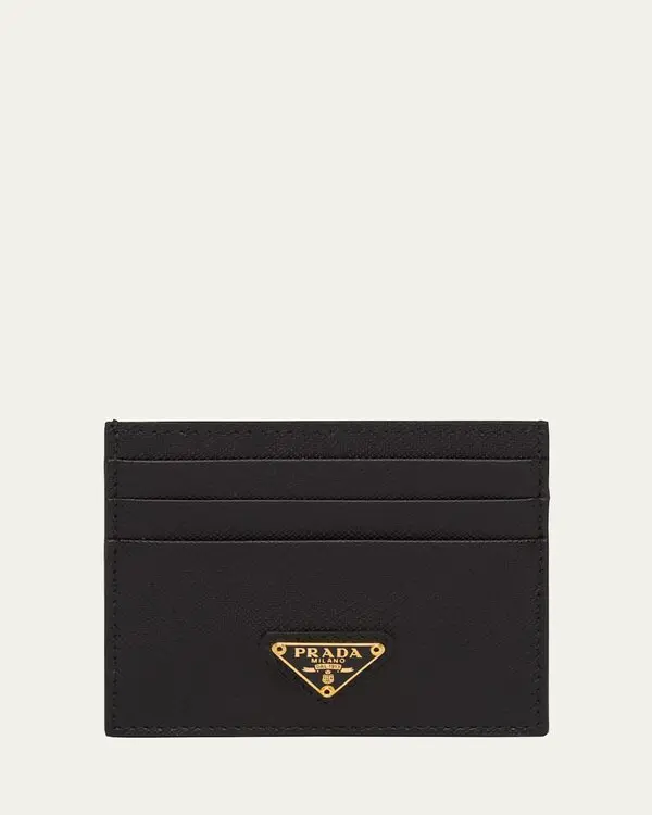 Prada Triangle Logo Leather Card Case - Black