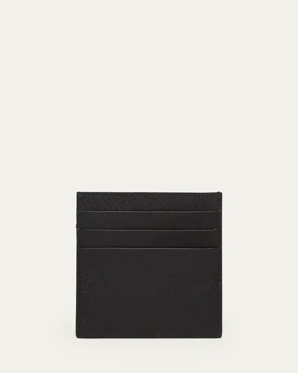 Prada Triangle Logo Leather Card Case - Black