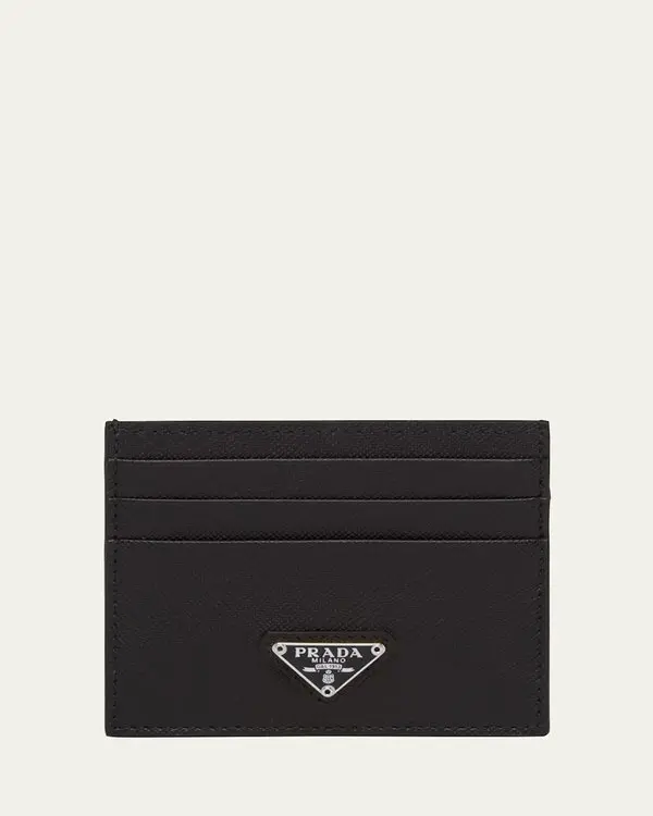 Prada Triangle Logo Leather Card Case - Nero