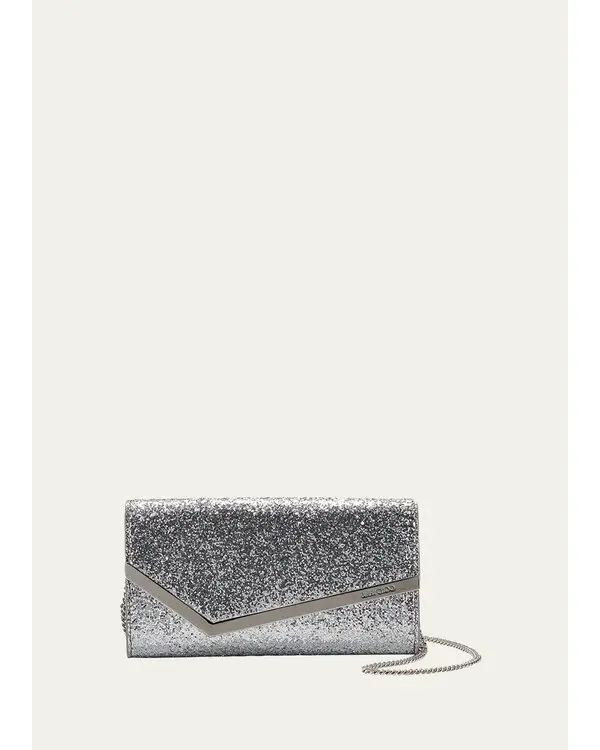 JIMMY CHOO Emmie Glittered Leather Clutch Bag