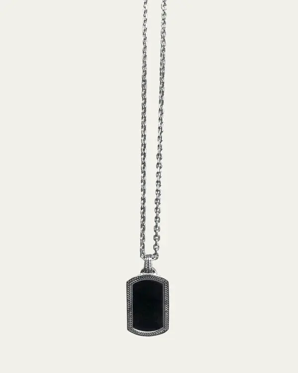 JAN LESLIE Onyx Dog Tag Pendant Necklace - Silver