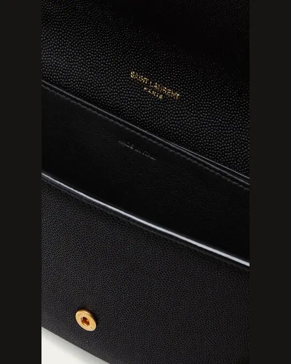 Saint Laurent Uptown Wallet On Chain In Grained Leather - Black