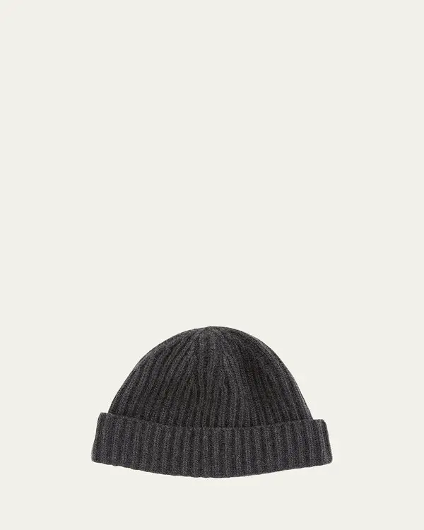Bergdorf Goodman Rib-knit Cashmere Beanie - Charcoal
