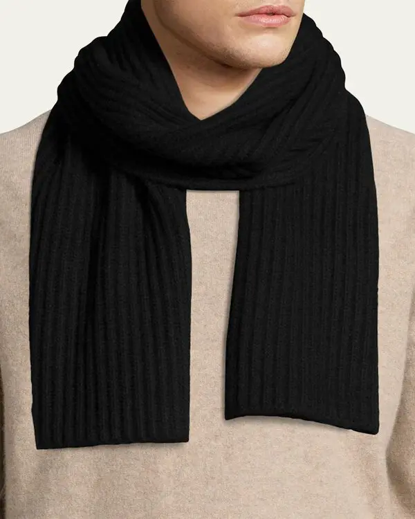 Bergdorf Goodman Ribbed Cashmere Scarf - Navy