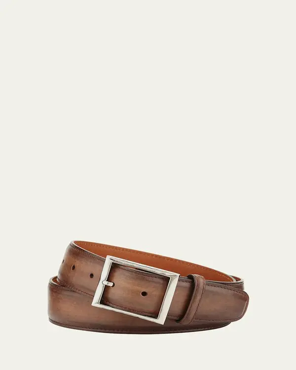 Berluti Classic Burnished Leather Belt - Tobacco