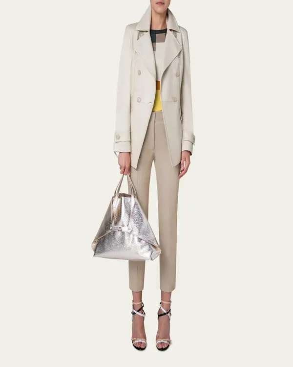 Akris Ai Medium Hammered Shoulder Bag - Stucco Metallic