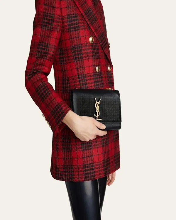 Saint Laurent Kate Small Shoulder Bag In Grained Leather - Black