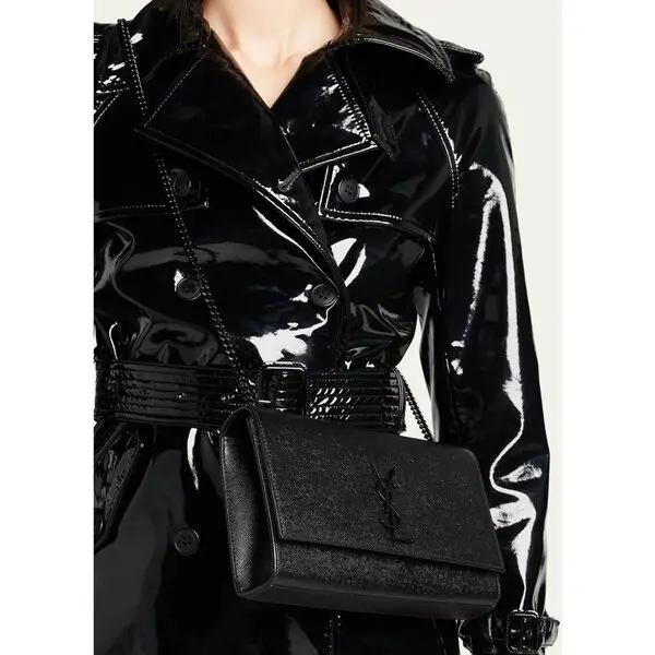 Saint Laurent Kate Shoulder Bag In Grained Leather - Black